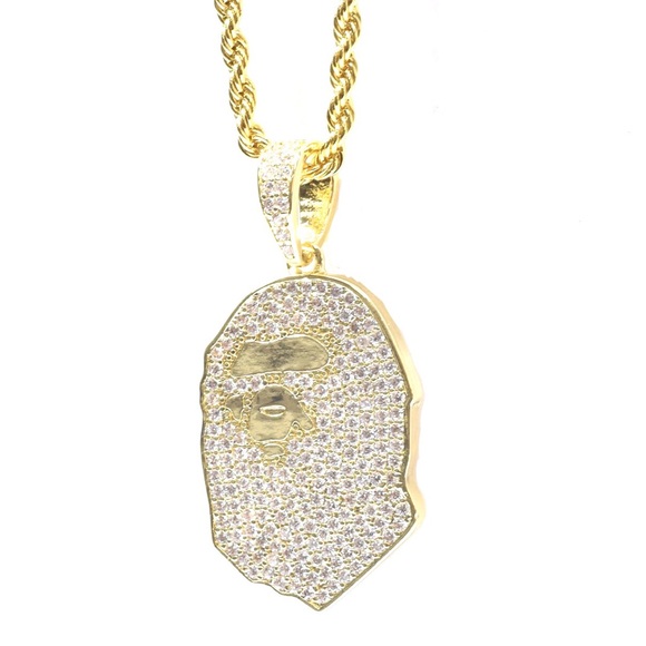 Accessories | 14k Gold Finish Lab Diamond Bape Ape Charm Chain | Poshmark